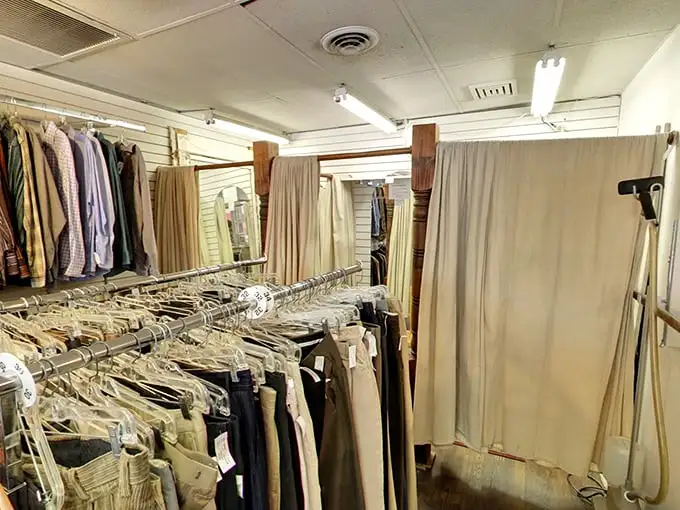 Behind these fitting room curtains, fashion dreams come true or die trying – the ultimate moment of consignment shopping truth.