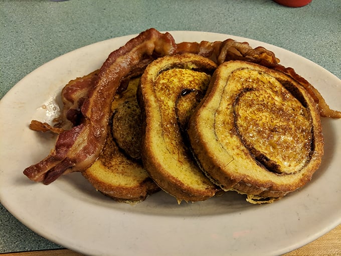 French toast that's achieved that perfect golden-brown exterior – crisp edges giving way to a custardy center.