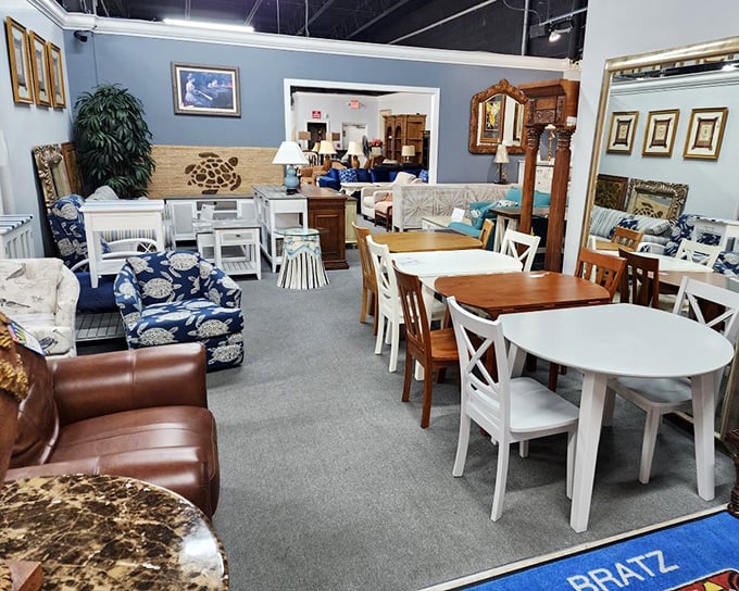 This coastal-themed display could furnish the beach house you've been promising yourself—all arranged so perfectly it makes impulse buying seem completely rational.