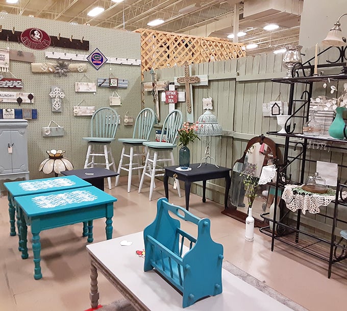 Coastal cottage chic in turquoise perfection. These painted pieces don't just furnish a room—they transport it to a breezy seaside retreat without the sand in your shoes.
