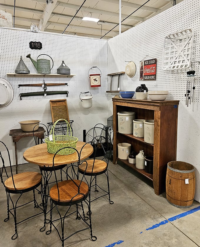 A country kitchen tableau that whispers of homemade biscuits and Sunday suppers. That ice cream maker probably created memories sweeter than its contents.
