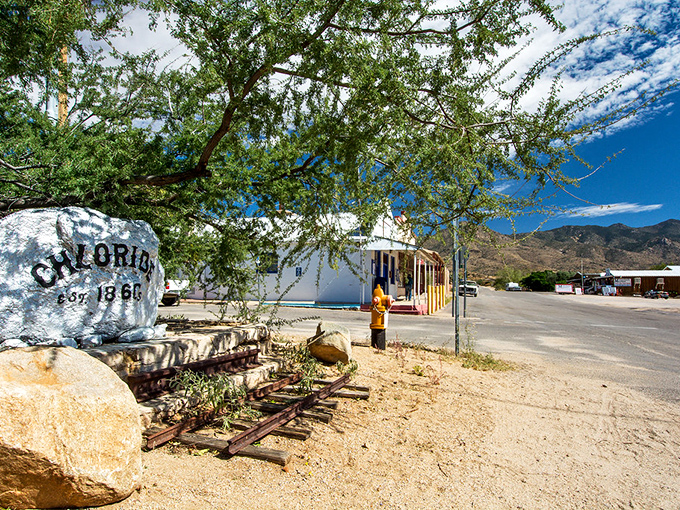 A simple stone marker announces you've arrived in Chloride, established 1862 – when prospectors were chasing silver dreams instead of Instagram moments.
