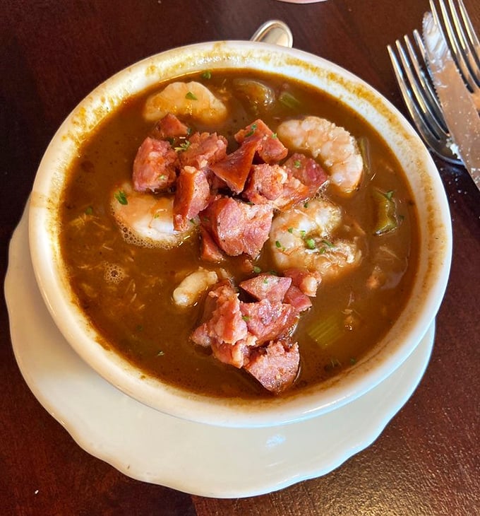Gumbo that tells stories of Louisiana kitchens—each spoonful a chapter of andouille, shrimp, and generations of flavor wisdom.