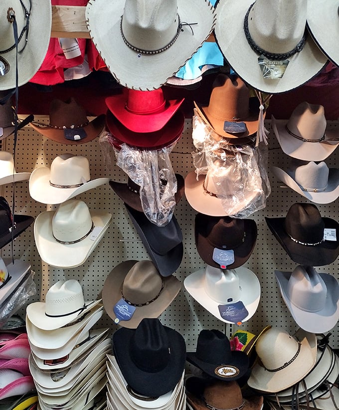 Cowboy hats hang like dreams waiting to happen—each one promising to transform an ordinary Portlander into a western hero.