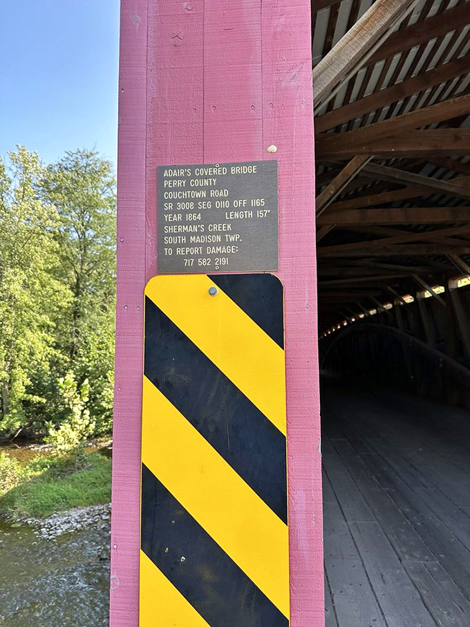 History preserved in plain sight—built in 1864, spanning 157 feet across Sherman's Creek, this bridge has stories to tell.
