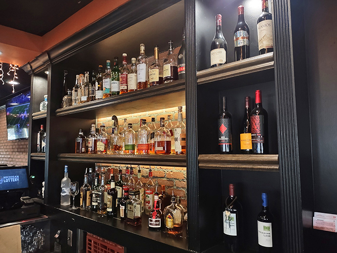 The bar shelves tell a story of possibilities – from "just one after work" to "let's make this Tuesday memorable." Choose your own adventure!