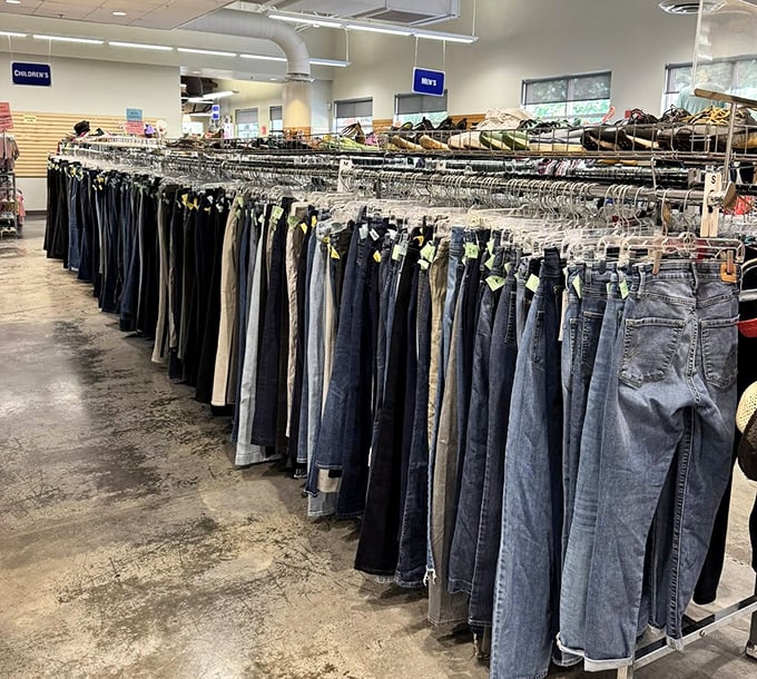Denim for days – from bell-bottoms to skinny, every decade of American fashion represented.