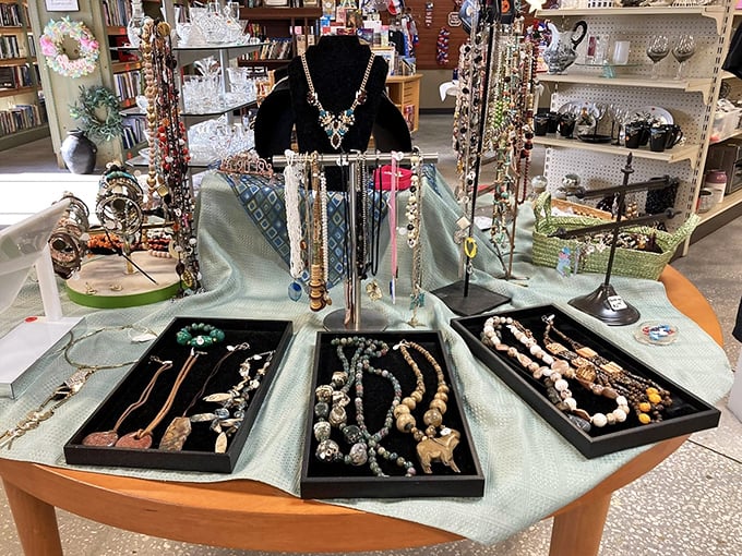 Jewelry displays that make treasure hunting literal—someone's forgotten statement piece is about to become your signature accessory.