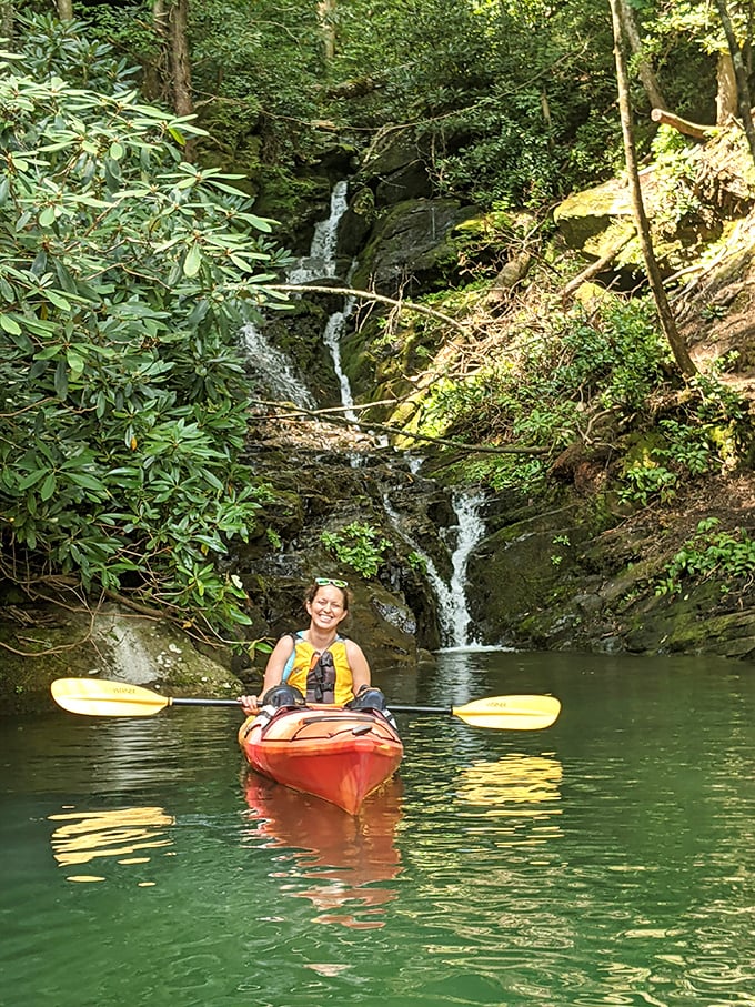 Waterfall chasing at its finest: Some people collect stamps, others collect moments like this – paddling to hidden cascades that most visitors never see.