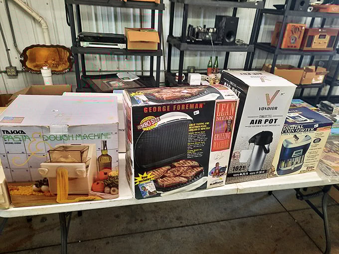 Kitchen appliance alley – where George Foreman grills and air fryers wait to revolutionize someone's cooking game.