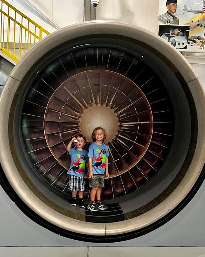Engine envy! This massive jet turbine could power a small town—or provide the perfect backdrop for kids' photos that will definitely make the holiday card.