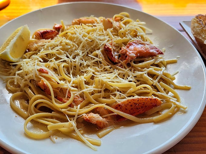 Pasta meets lobster in a delicious tangle that proves seafood doesn't always need to swim alone.