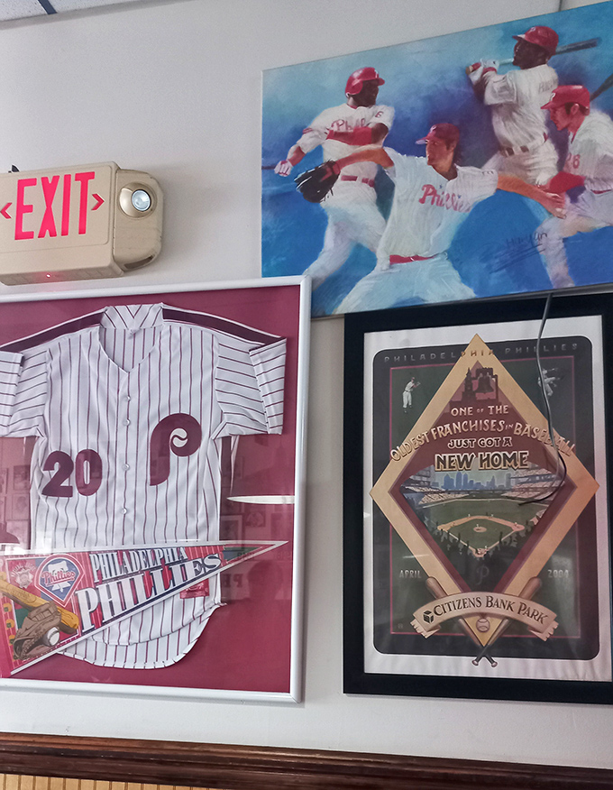 Phillies memorabilia creates a museum-worthy backdrop for your meal. Baseball history and beef – America's perfect pairing.