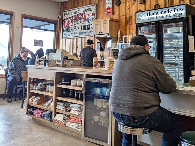 Where the pie case is the real local celebrity. That "Homemade Pies" sign isn't just information—it's a promise.