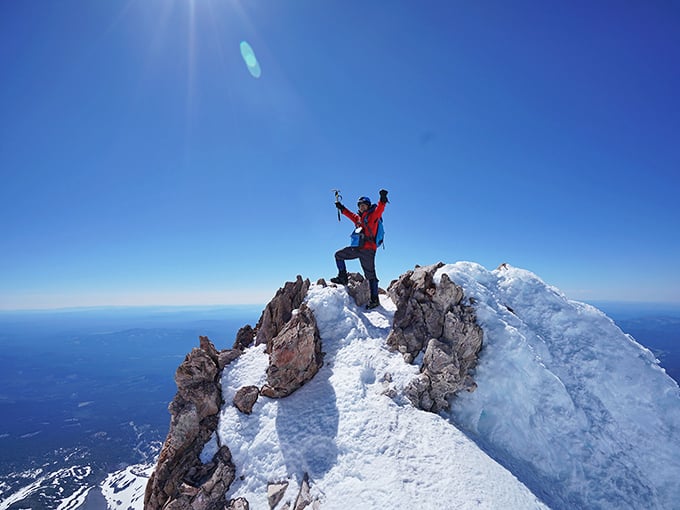 Summit celebrations atop Mount Shasta—where the air is thin but the sense of accomplishment is thicker than a porterhouse steak.