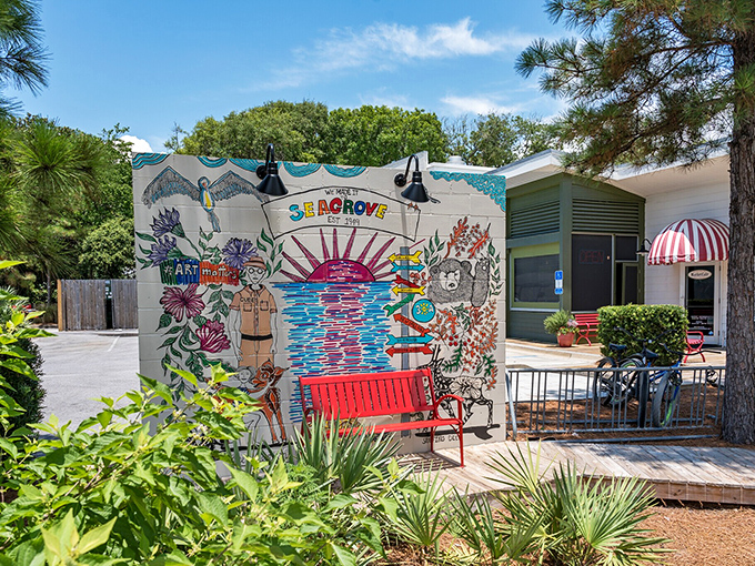 Local art that captures the spirit of Seagrove. This colorful mural serves as both landmark and love letter to coastal living.