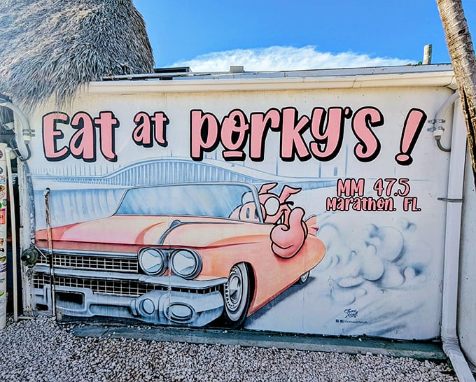 The vintage-inspired mural captures the playful spirit of Porky's—a place that doesn't take itself too seriously but takes its food very seriously indeed.