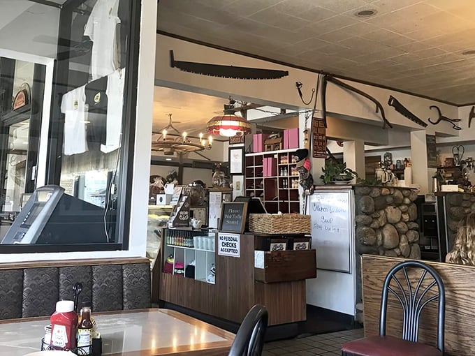The host station – where breakfast dreams begin and diet plans go to die. Notice the "No Personal Checks" sign, a charming throwback to simpler times.
