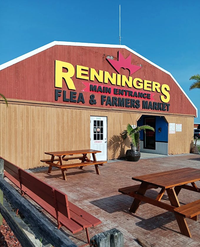 The iconic red barn entrance—Florida's retail version of the pearly gates for shoppers seeking salvation from big-box store prices.