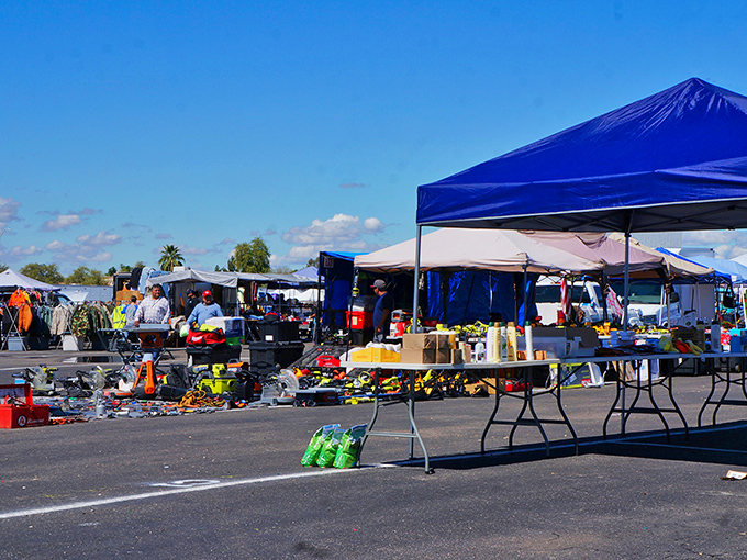 Under the watchful eye of Arizona's endless blue sky, vendors and shoppers create a temporary community united by the thrill of the hunt.