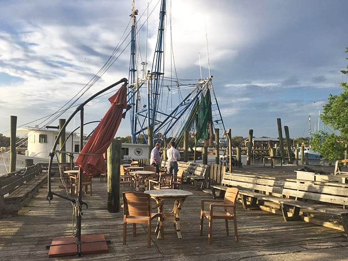 Outdoor dining with a view of actual shrimp boats – because the only thing better than eating fresh seafood is watching where tomorrow's catch might come from.