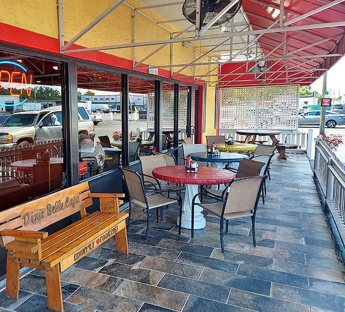 The outdoor patio offers al fresco dining with a side of people-watching. Breakfast with vitamin D – doctor approved!