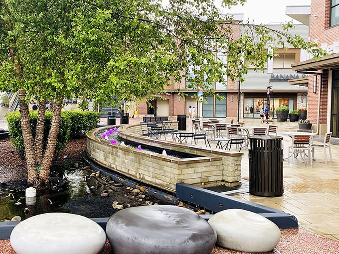 Water features and comfortable seating create moments of zen amid shopping madness—because even the most dedicated bargain hunters need to catch their breath.