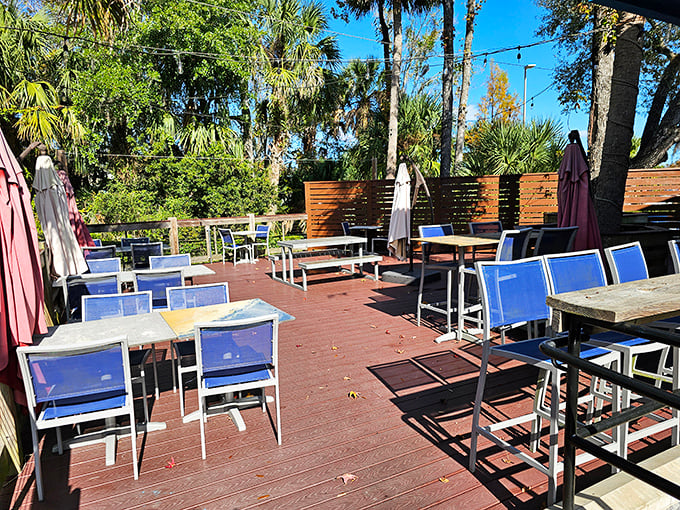 The outdoor patio offers a tranquil Florida dining experience among the palms. Perfect for those "it's too nice to be inside" mornings.