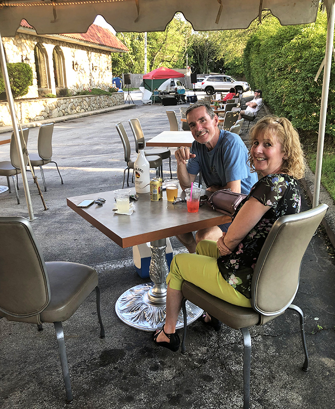Outdoor dining with Pennsylvania charm – where patrons enjoy fresh air and friendship under the watchful eye of the diner's distinctive stone walls.