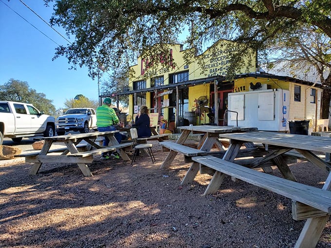 Picnic tables under shade trees create the perfect Hill Country dining room – where appetites meet fresh air and conversations flow as freely as the nearby Llano River.