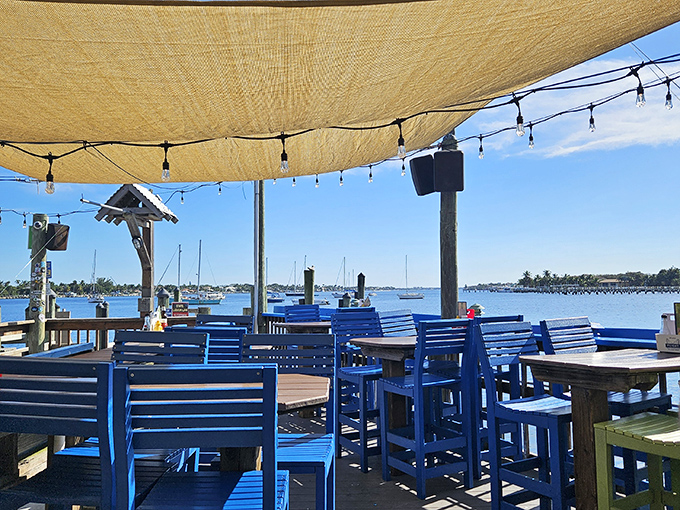 Blue chairs against blue water under blue skies – a color coordination so perfect it makes interior designers weep with joy.