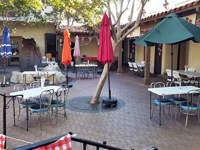 Outdoor seating for those perfect Ojai mornings. California sunshine and breakfast—a combination that makes you believe in a benevolent universe.