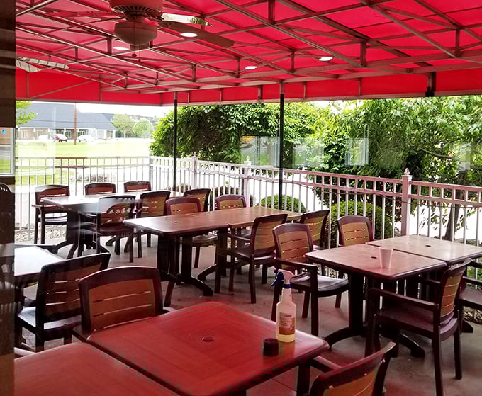 
The outdoor patio offers al fresco dining under a cherry-red canopy – Ohio's answer to those fancy European sidewalk cafés, minus the attitude.