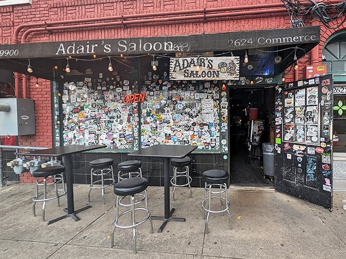 The sidewalk seating at Adair's offers prime people-watching in Deep Ellum, where the neighborhood's character parade is as satisfying as the food.