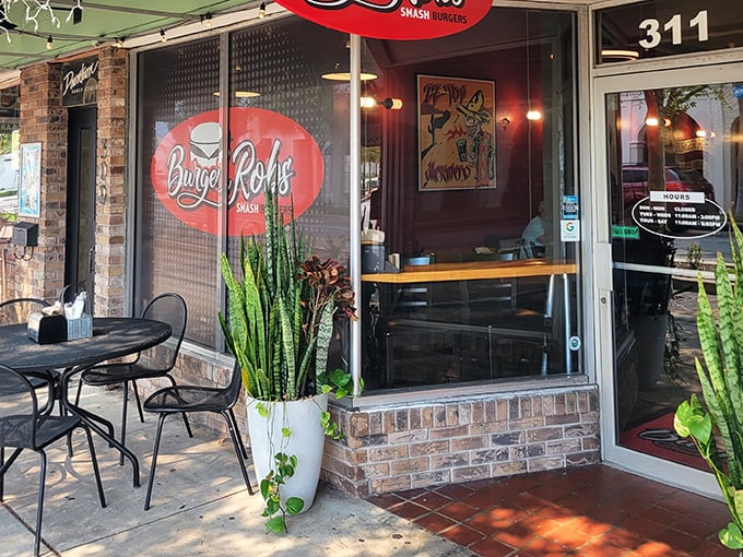 The entrance says it all—unpretentious, welcoming, and promising something special inside. Those plants add a touch of Florida greenery.