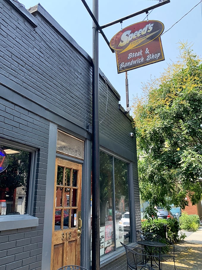 The modest storefront belies the culinary treasures within. That vintage sign promises exactly what Speed's delivers—excellent steaks and sandwiches.