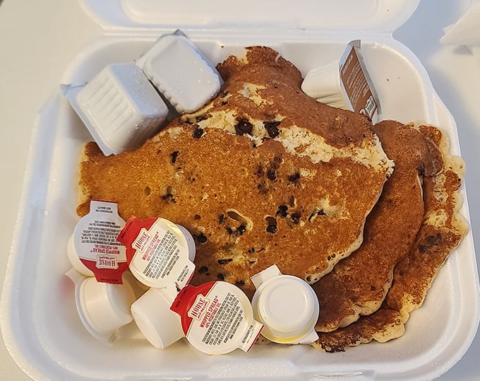 Pancakes to-go that make you wonder why fancy brunch places charge triple for half the satisfaction. 