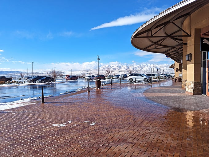 Winter shopping comes with bonus mountain views—nature's way of distracting you from how much you just spent.