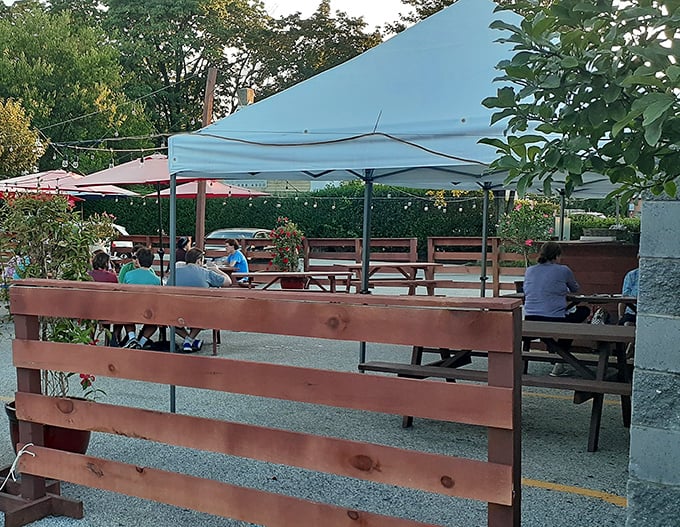 The outdoor patio—where summer mornings turn ordinary breakfast into al fresco feasts under Pennsylvania skies.