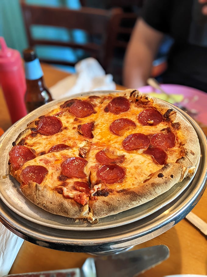 Classic pepperoni pizza that proves sometimes the simplest pleasures deliver the most spectacular joy and satisfaction.