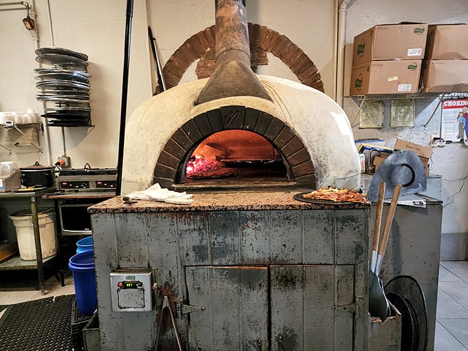 The heart of the operation—a wood-fired oven that transforms simple dough into transcendent pizza. Fire and flour, a romance as old as time.