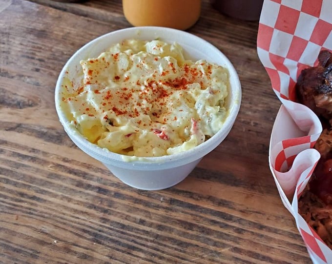 Potato salad with a dusting of paprika—the supporting actor that steals scenes. Creamy, chunky, and somehow both familiar and special.