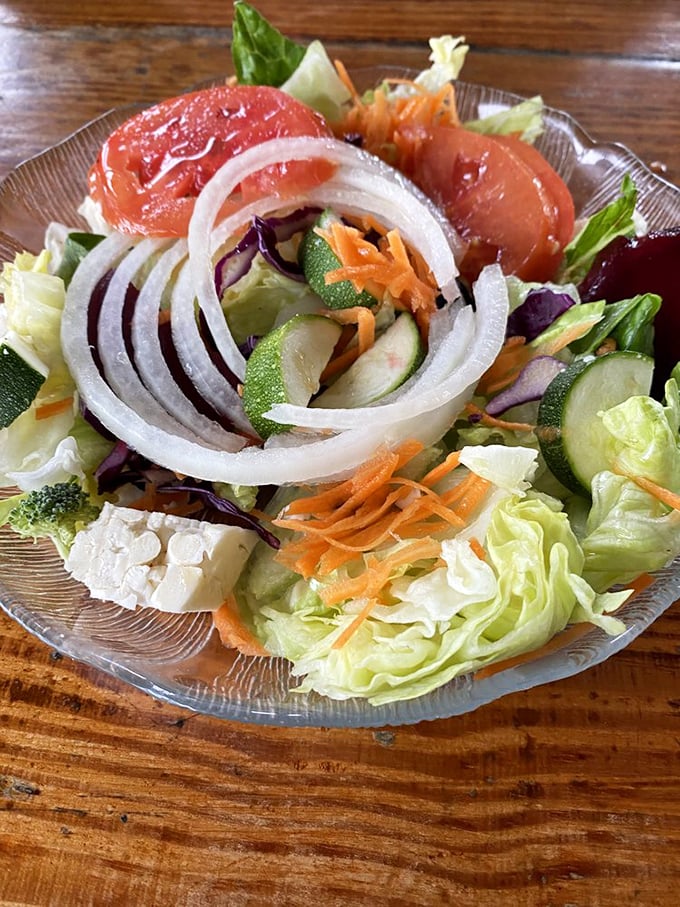 A garden-fresh salad that proves Annie's isn't just about indulgence – though those ripe tomatoes and crisp vegetables are their own kind of luxury.