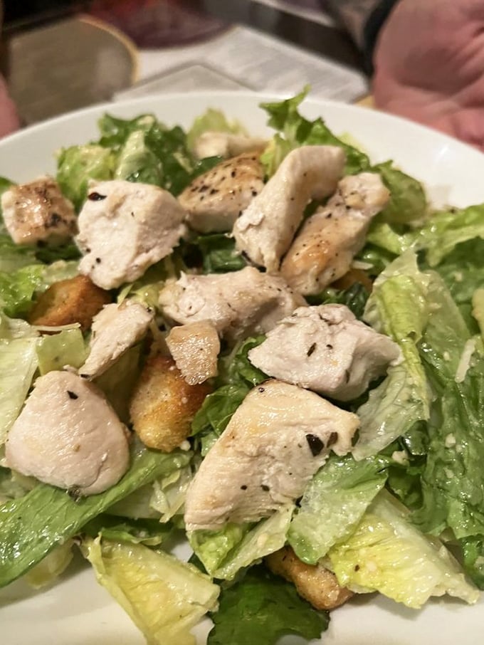 A Caesar salad that actually deserves its royal name, with perfectly grilled chicken and crisp romaine that makes eating greens feel like an indulgence.