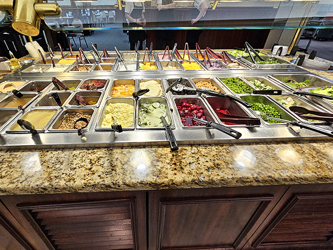 The salad bar offers a rainbow of fresh ingredients – proof that in Pennsylvania Dutch country, vegetables get the same respect as desserts.