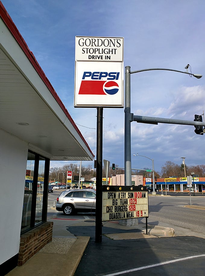 This sign doesn't just mark a location—it announces a Missouri institution where calories are worth every delicious consequence.