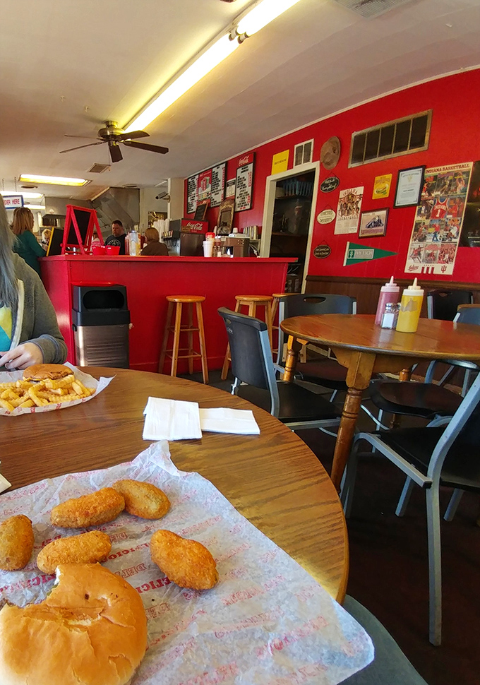 The red and cream checkerboard floor isn't just nostalgic—it's the stage where everyday food moments become cherished memories.