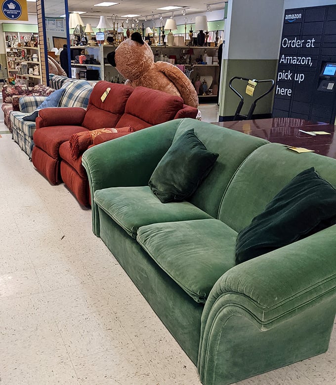Sofa safari success! That emerald velvet couch isn't just seating—it's the statement piece your living room didn't know it needed.