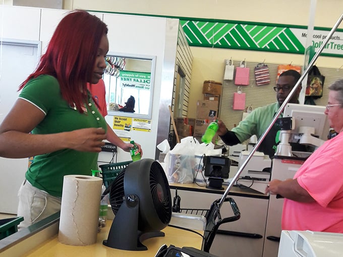 Customer service in action. The friendly staff makes navigating this treasure trove of bargains a pleasure rather than a puzzle.