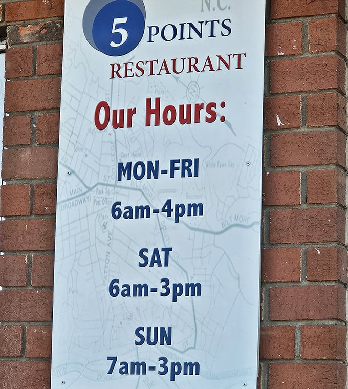 Hours posted like a promise: "Yes, we'll be here when you need us." Early risers rejoice—breakfast waits for no one.